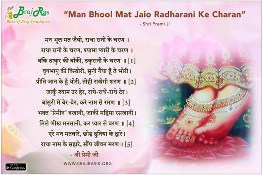 मन भूल मत जैयो राधा रानी के चरण - श्री प्रेमी जी
